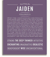 Jaiden Personalized Name Meaning Art Prints – Name Stories