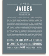 Jaiden Personalized Name Meaning Art Prints – Name Stories