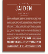 Jaiden Personalized Name Meaning Art Prints – Name Stories