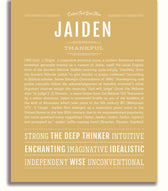 Jaiden Personalized Name Meaning Art Prints – Name Stories