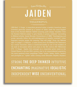 Jaiden Personalized Name Meaning Art Prints – Name Stories