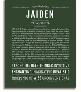 Jaiden Personalized Name Meaning Art Prints – Name Stories