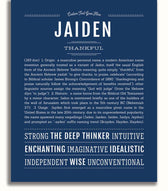 Jaiden Personalized Name Meaning Art Prints – Name Stories