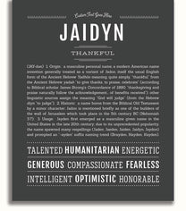 Jaidyn Personalized Name Meaning Art Prints – Name Stories