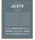 Jaidyn Personalized Name Meaning Art Prints – Name Stories