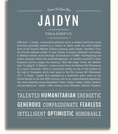 Jaidyn Personalized Name Meaning Art Prints – Name Stories