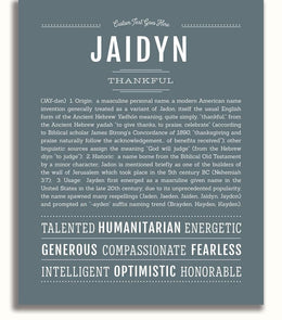 Jaidyn Personalized Name Meaning Art Prints – Name Stories