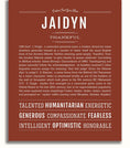 Jaidyn Personalized Name Meaning Art Prints – Name Stories