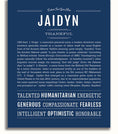 Jaidyn Personalized Name Meaning Art Prints – Name Stories