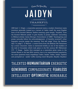 Jaidyn Personalized Name Meaning Art Prints – Name Stories