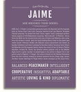 Jaime Personalized Name Meaning Art Prints – Name Stories