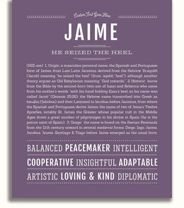 Jaime Personalized Name Meaning Art Prints – Name Stories