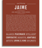 Jaime Personalized Name Meaning Art Prints – Name Stories