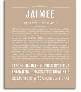 Jaimee Personalized Name Meaning Art Prints – Name Stories