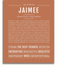 Jaimee Personalized Name Meaning Art Prints – Name Stories