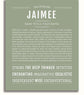 Jaimee Personalized Name Meaning Art Prints – Name Stories