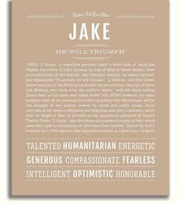 Jake Personalized Name Meaning Art Prints – Name Stories