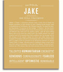 Jake Personalized Name Meaning Art Prints – Name Stories