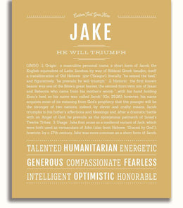 Jake Personalized Name Meaning Art Prints – Name Stories