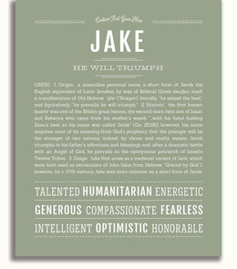 Jake Personalized Name Meaning Art Prints – Name Stories