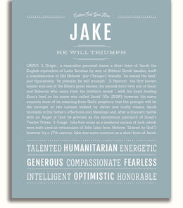 Jake Personalized Name Meaning Art Prints – Name Stories