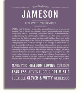 Jameson Personalized Name Meaning Art Prints – Name Stories