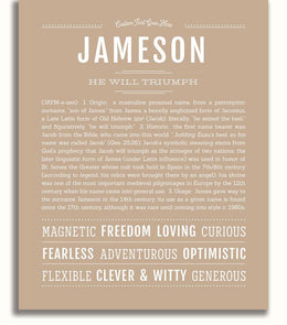Jameson Personalized Name Meaning Art Prints – Name Stories