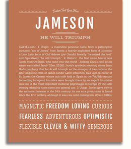 Jameson Personalized Name Meaning Art Prints – Name Stories
