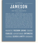 Jameson Personalized Name Meaning Art Prints – Name Stories