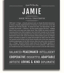 Jamie Personalized Name Meaning Art Prints – Name Stories