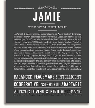 Jamie Personalized Name Meaning Art Prints – Name Stories