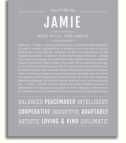 Jamie Personalized Name Meaning Art Prints – Name Stories