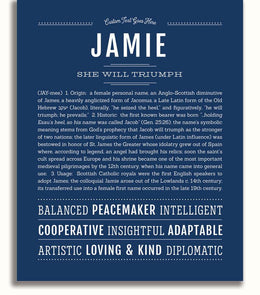 Jamie Personalized Name Meaning Art Prints – Name Stories