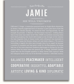 Jamie Personalized Name Meaning Art Prints – Name Stories