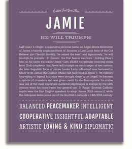 Jamie Personalized Name Meaning Art Prints – Name Stories