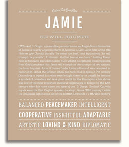 Jamie Personalized Name Meaning Art Prints – Name Stories