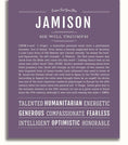 Jamison Personalized Name Meaning Art Prints – Name Stories