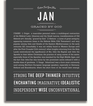 Jan Personalized Name Meaning Art Prints – Name Stories
