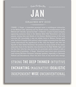 Jan Personalized Name Meaning Art Prints – Name Stories