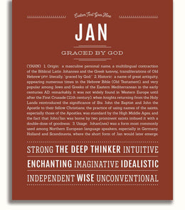 Jan Personalized Name Meaning Art Prints – Name Stories