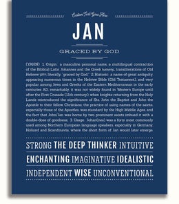 Jan Personalized Name Meaning Art Prints – Name Stories