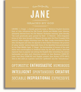 Jane Personalized Name Meaning Art Prints – Name Stories