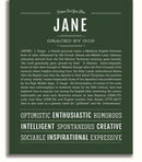Jane Personalized Name Meaning Art Prints – Name Stories
