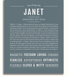 Janet Personalized Name Meaning Art Prints – Name Stories