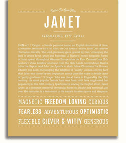 Janet Personalized Name Meaning Art Prints – Name Stories