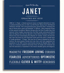 Janet Personalized Name Meaning Art Prints – Name Stories