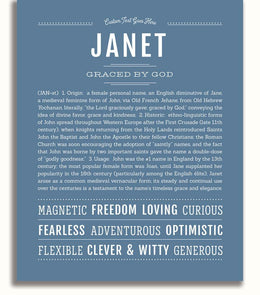 Janet Personalized Name Meaning Art Prints – Name Stories