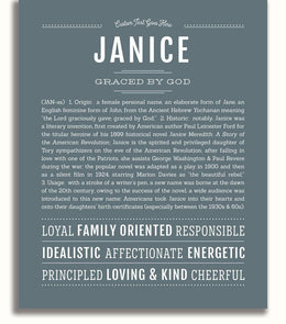 Janice Personalized Name Meaning Art Prints – Name Stories