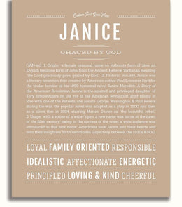 Janice Personalized Name Meaning Art Prints – Name Stories