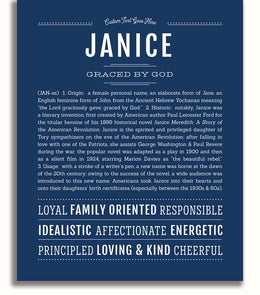 Janice Personalized Name Meaning Art Prints – Name Stories